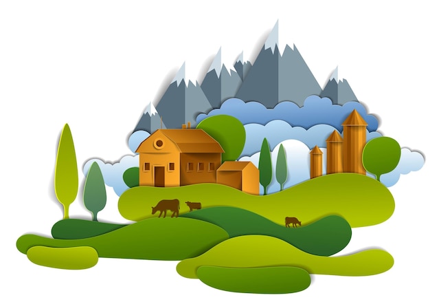 Charming Countryside Landscape with Cozy Cabin and Mountains | Jiffy ...