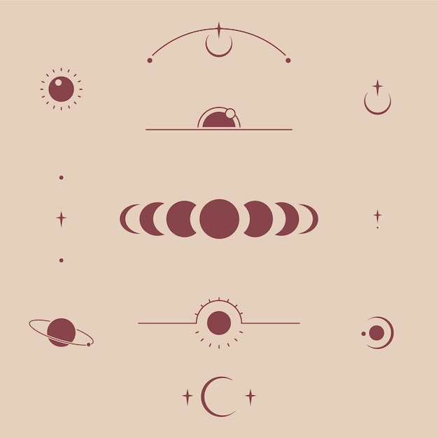Minimalist Celestial Phases and Cosmic Elements Illustration | Jiffy ...