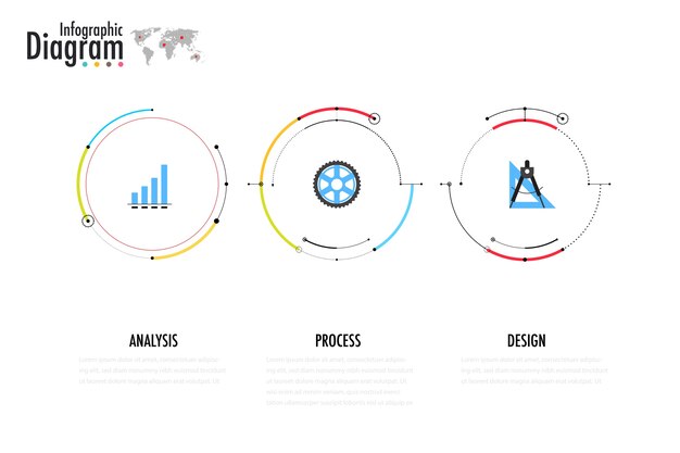 Vibrant Infographic Elements Depicting Analysis, Process, and Design ...