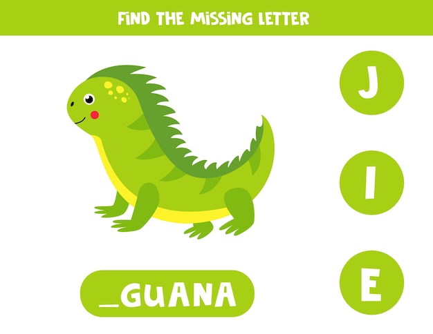 Adorable Green Iguana Hiding the Missing Letter | Jiffy Designs