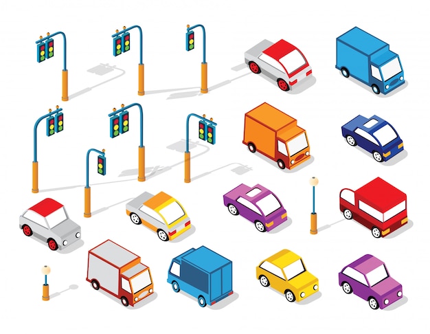 Vibrant Isometric Vehicle and Traffic Sign Graphics Collection | Jiffy ...