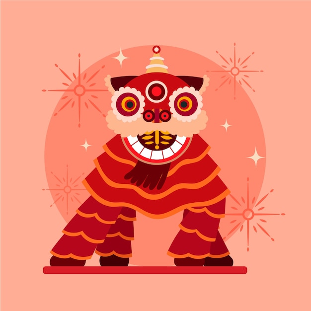Vibrant Red Chinese Lion Dance Character Illustration | Jiffy Designs