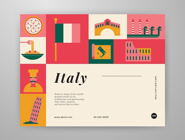 Italy Themed Graphic with Cultural Icons and Typography | Jiffy Designs