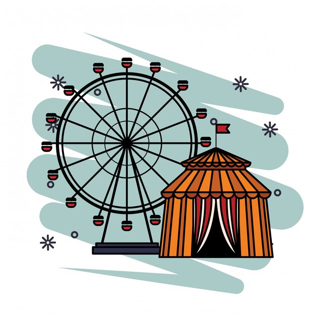 Vibrant Carnival Attractions: Ferris Wheel and Circus Tent | Jiffy Designs