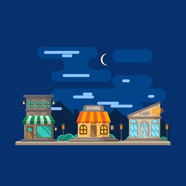 Charming Nighttime Small Town Storefront Scene | Jiffy Designs