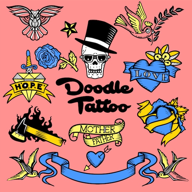 Vibrant Doodle Tattoo Designs with Eclectic Symbols | Jiffy Designs