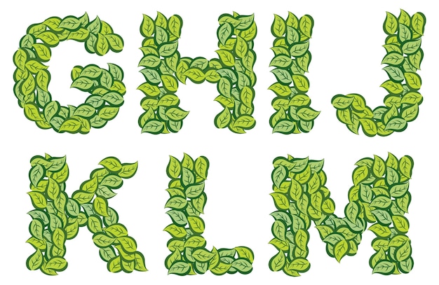Vibrant Green Leaf Typography Alphabet Lettering Collection | Jiffy Designs