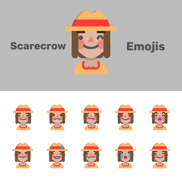 Scarecrow Emojis Collection: Vibrant Facial Expressions with Orange Hat ...