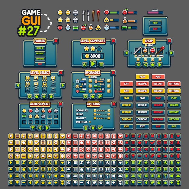 Vibrant Retro Gaming GUI Elements Collection | Jiffy Designs