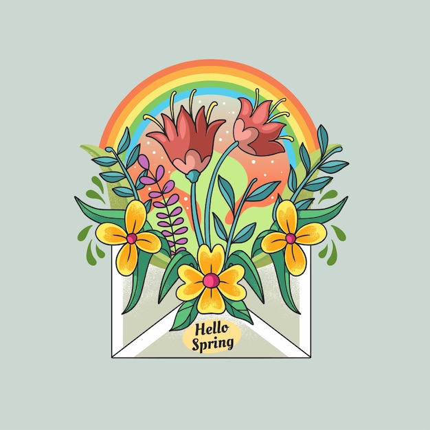 Vibrant Spring Floral Illustration with Rainbow and Greeting | Jiffy ...