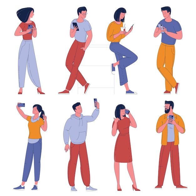 Diverse Group of People Using Mobile Devices in Casual Attire | Jiffy ...