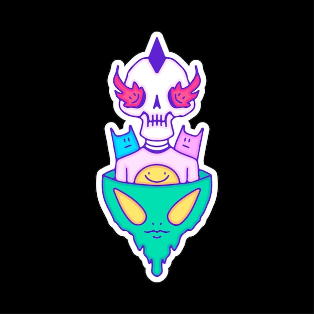 Vibrant Alien Skull Emblem with Neon Accents | Jiffy Designs