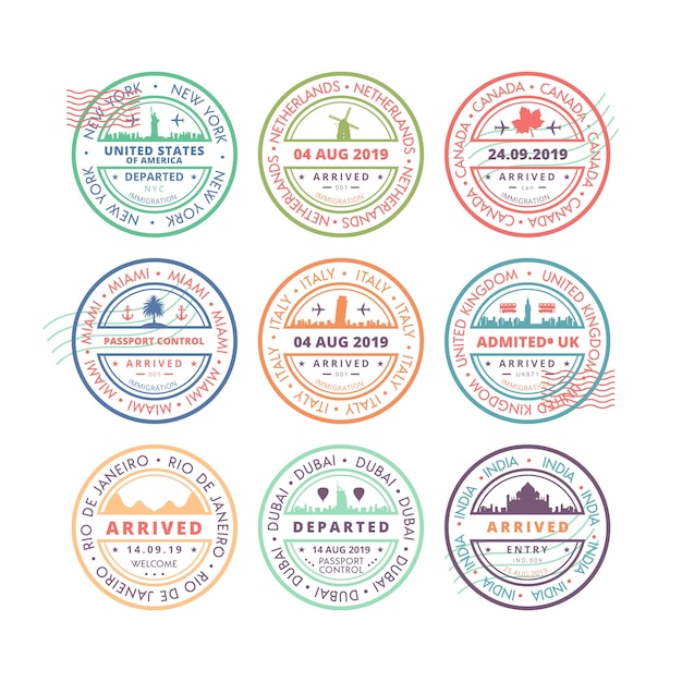 Vibrant Travel Passport Stamps Showcasing Global Destinations | Jiffy ...