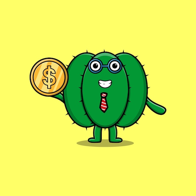 Cheerful Cactus Holding Dollar Coin Illustration | Jiffy Designs