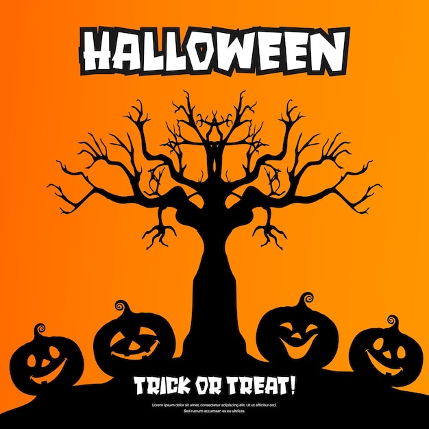 Spooky Halloween Tree with Smiling Pumpkins and Trick-or-Treat Text ...