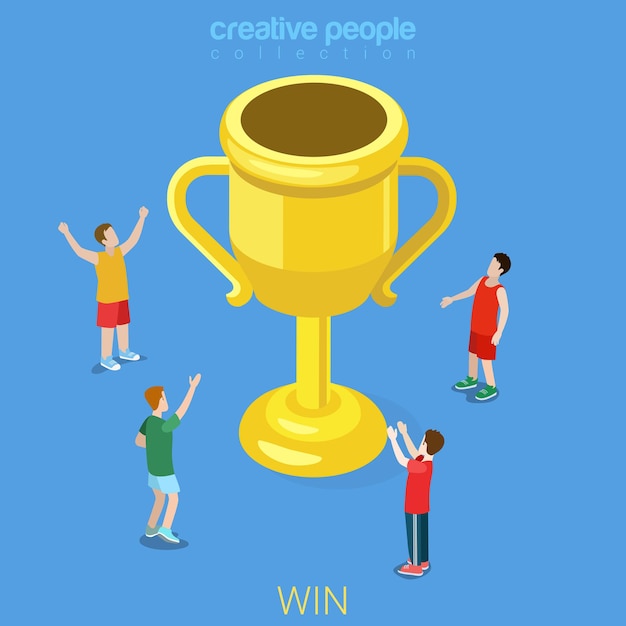 Celebrating Victory: Creative People Gather Around a Golden Trophy ...