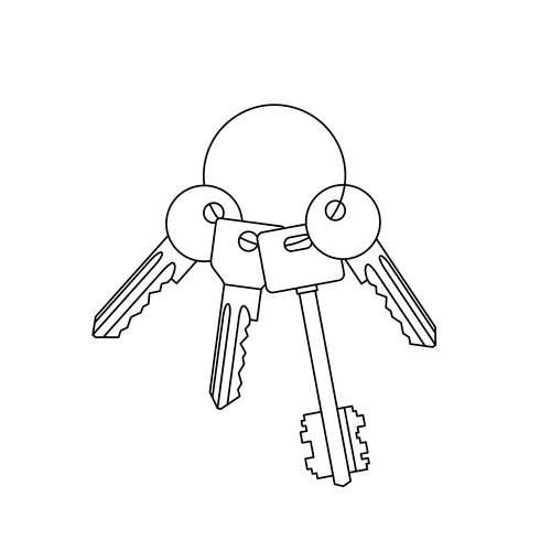 Keys With Ring Line Drawing. Vector Thin Illustration With Bunch Of ...