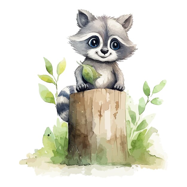 Adorable Woodland Raccoon on Rustic Stump | Jiffy Designs