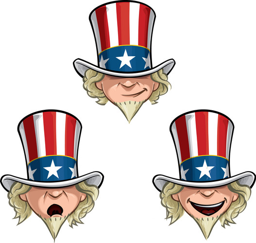 Cartoon Of Uncle Sam Head In Three Expressions | Jiffy Designs