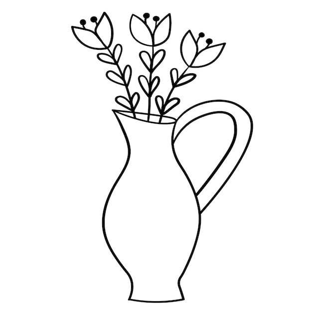 Simple Line Drawing of a Vase with Leafy Branches | Jiffy Designs