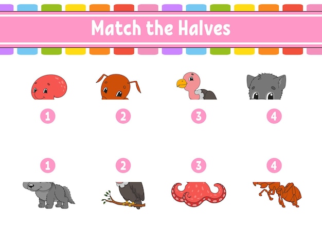 Colorful Animal Halves Matching Game for Kids | Jiffy Designs