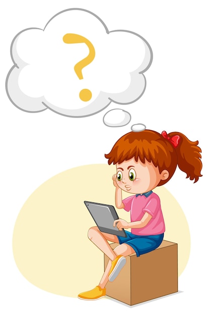 Curious Girl Pondering with Digital Tablet | Jiffy Designs