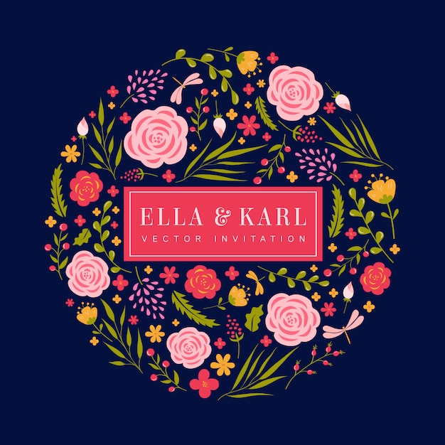 Elegant Floral Wreath with Couple's Names | Jiffy Designs