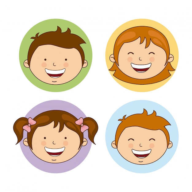 Vibrant Circular Kids' Faces Collection with Diverse Expressions ...