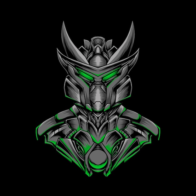 Futuristic Mech Warrior Emblem in Sleek Black and Green | Jiffy Designs