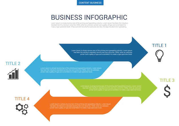 Colorful Arrow Infographic with Business Icons and Text Boxes | Jiffy ...