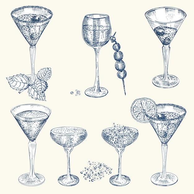 Elegant Cocktail Glass Collection with Garnishes and Accents | Jiffy ...