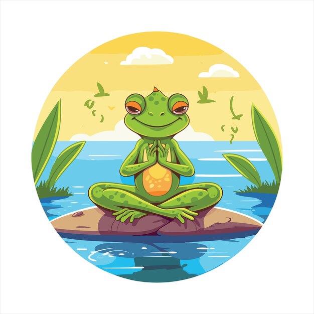 Serene Frog Meditating in Tranquil Pond Landscape | Jiffy Designs