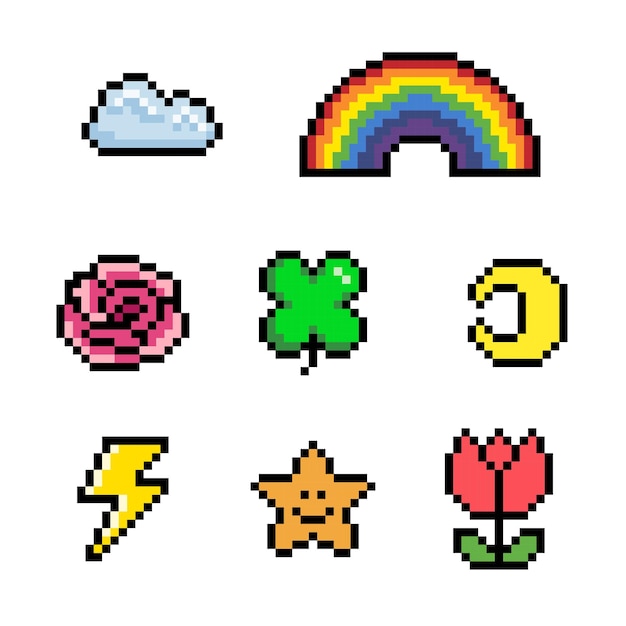 Vibrant Pixel Art Icons: Nature, Weather, and Celestial Symbols | Jiffy ...