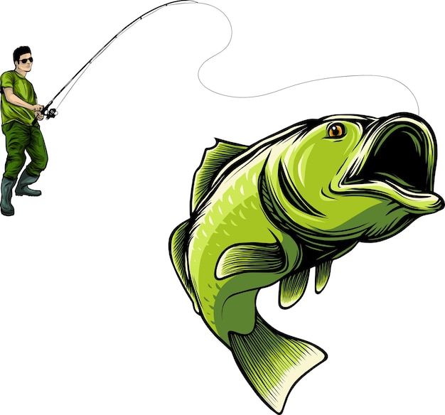Angler Reeling in Massive Green Bass Fish | Jiffy Designs