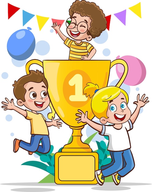 Celebrating Victory: Children Joyfully Gather Around a Trophy | Jiffy ...
