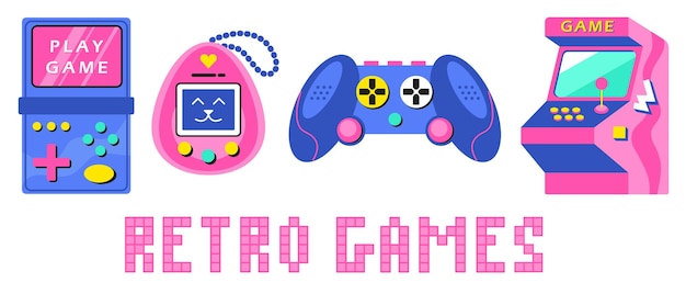 Vibrant Retro Gaming Icons: Arcade, Handheld, and Controller | Jiffy ...