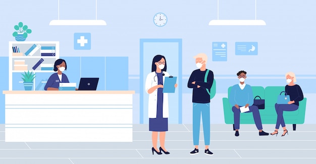 Busy Clinic Scene with Patients and Medical Staff | Jiffy Designs