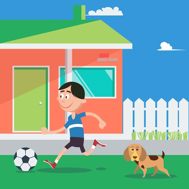 Playful Boy Enjoying Outdoor Adventure with Loyal Pup | Jiffy Designs