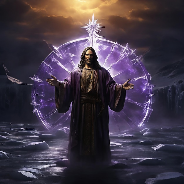 Majestic Savior Radiates Divine Power in Ethereal Landscape | Jiffy Designs