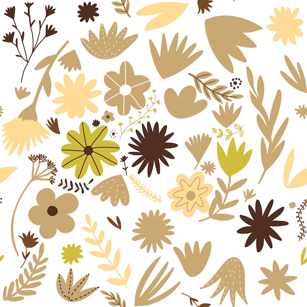 Earthy Floral Pattern with Stylized Flowers and Foliage | Jiffy Designs