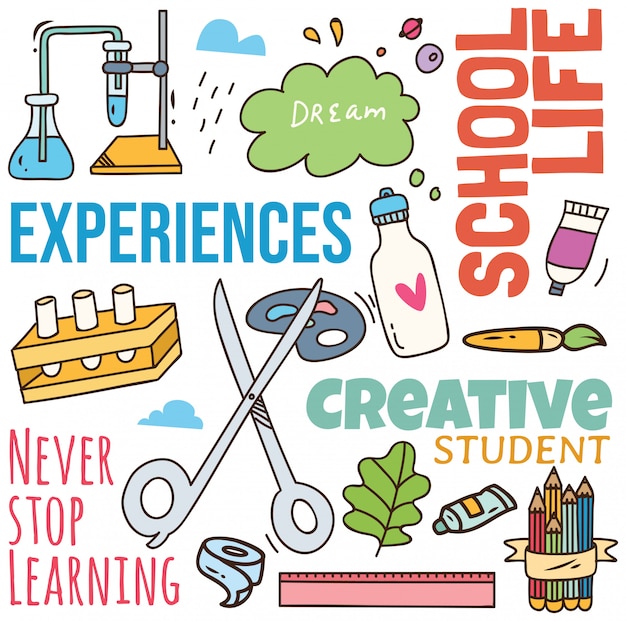Vibrant School Life Experiences Doodle Illustration with Text | Jiffy ...