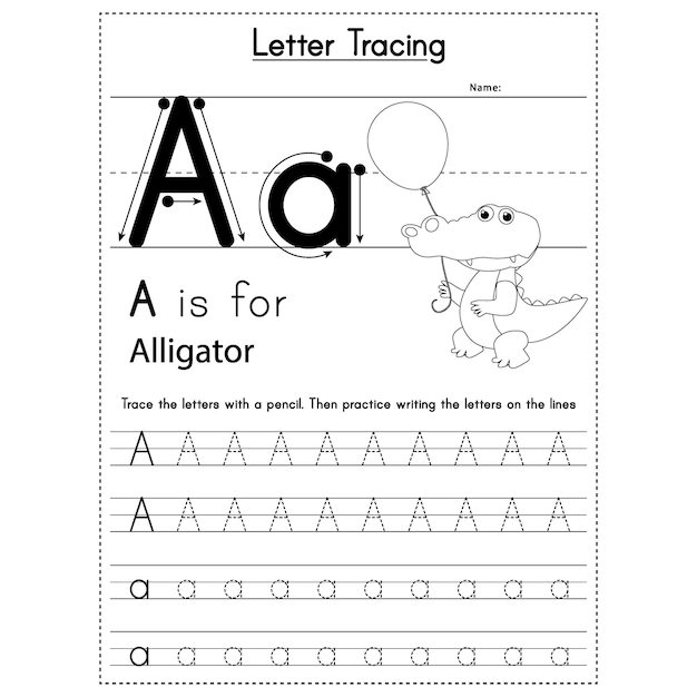 Playful Alligator Tracing Worksheet with Alphabet Practice | Jiffy Designs