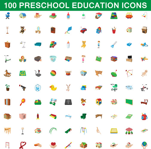 100 Preschool Education Icons Set In Cartoon Style For Any Design ...