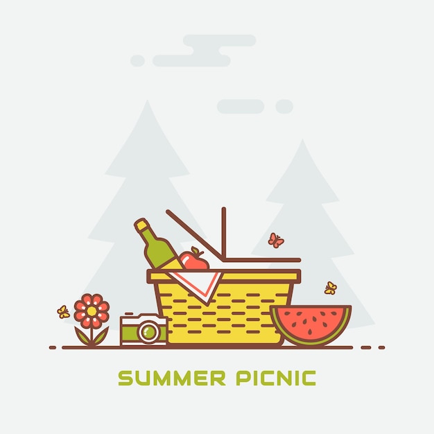 Summer Picnic Basket with Food and Drink Illustration | Jiffy Designs