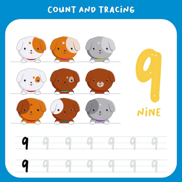 Playful Animal Friends Counting and Tracing the Number 9 | Jiffy Designs