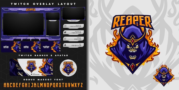 Fiery Reaper Twitch Overlay with Flaming Skull Mascot | Jiffy Designs