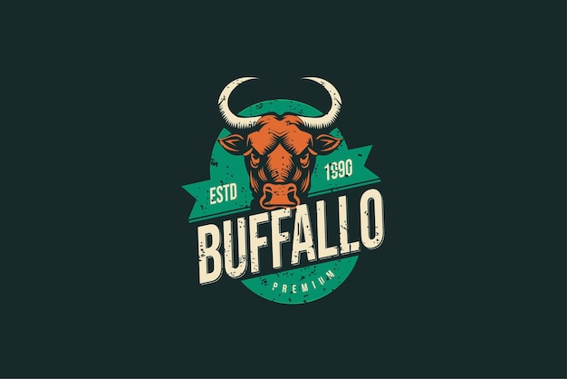 Vintage Buffalo Mascot Logo with Horns and Retro Text | Jiffy Designs
