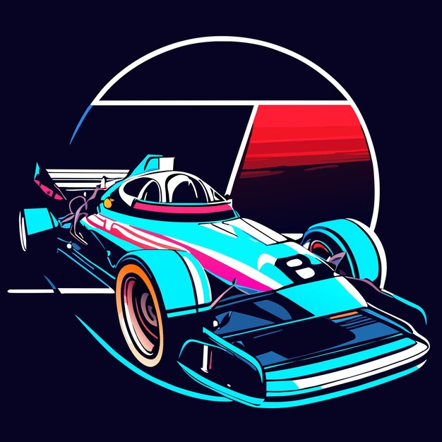 Retro Futuristic Racing Car Speeds Through Neon Sunset | Jiffy Designs