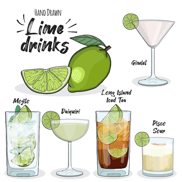 Refreshing Lime Cocktails and Mocktails in Vibrant Illustration | Jiffy ...