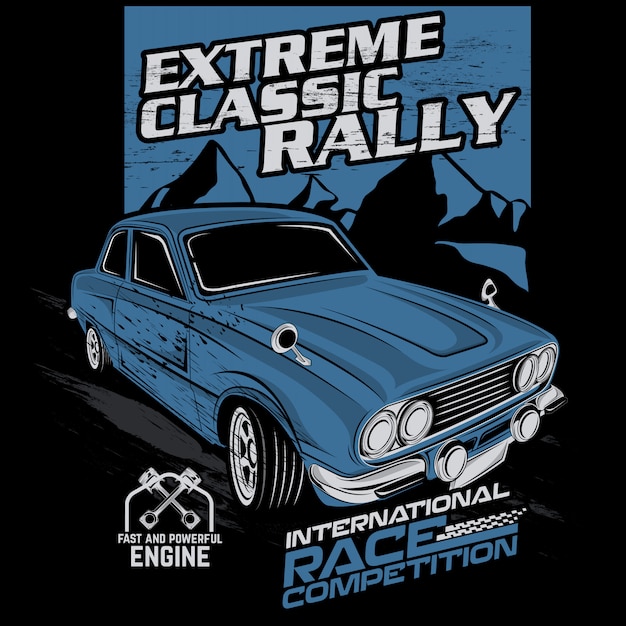 Vintage Rally Car Illustration with Bold Typography | Jiffy Designs